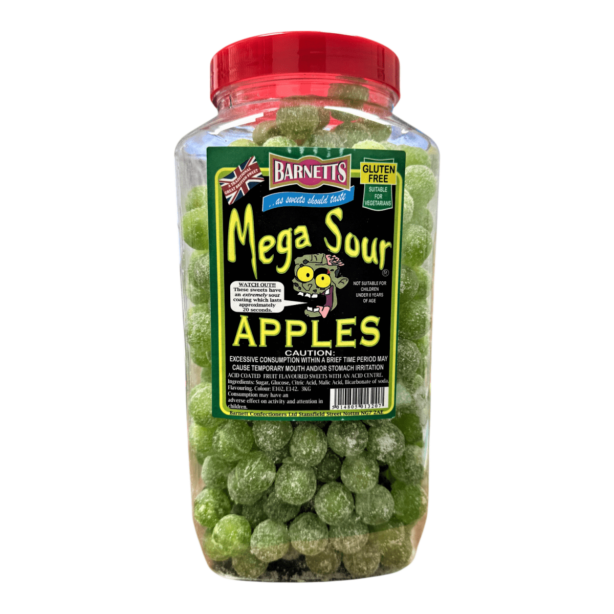 Barnetts Mega Sour Apples BULK SWEET SHOP JAR 3KG — Happy Candy UK LTD