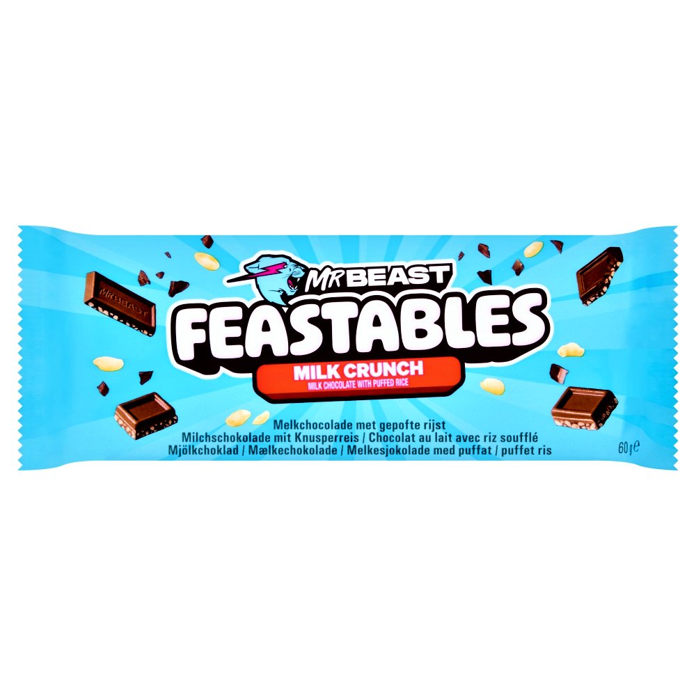 Feastables MrBeast Milk Crunch Milk Chocolate with Puffed Rice Bar 60g ...