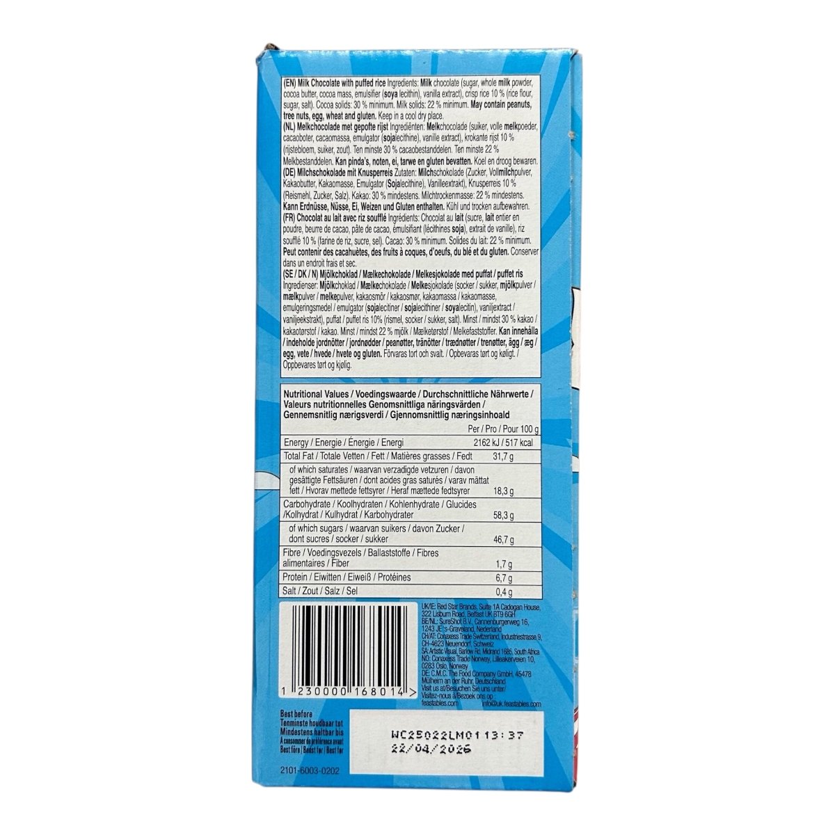Feastables MrBeast Milk Crunch Milk Chocolate with Puffed Rice Bar 60g ...