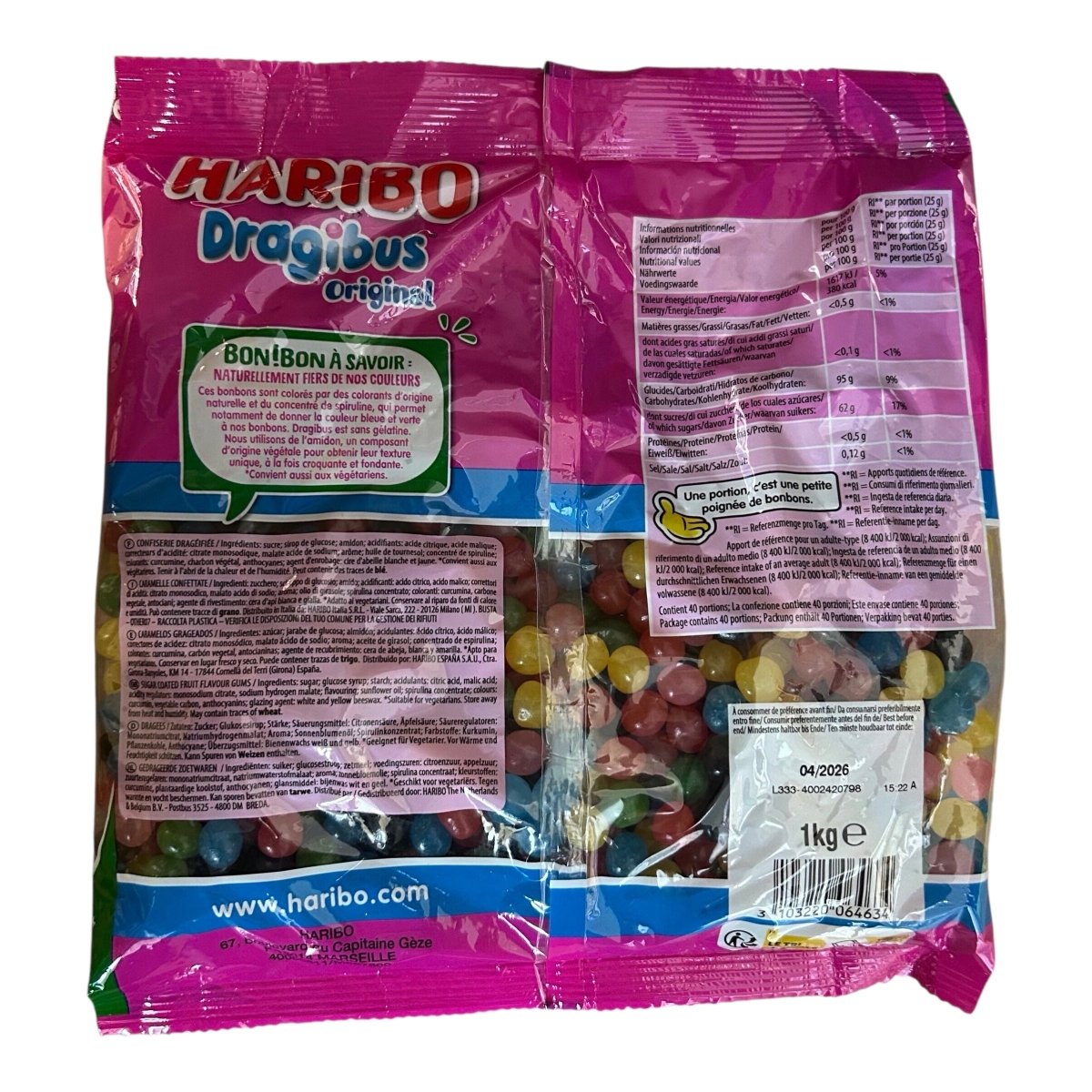 Haribo International DRAGIBUS ORIGINAL 1KG Maxi Pack (FRANCE) — Happy ...