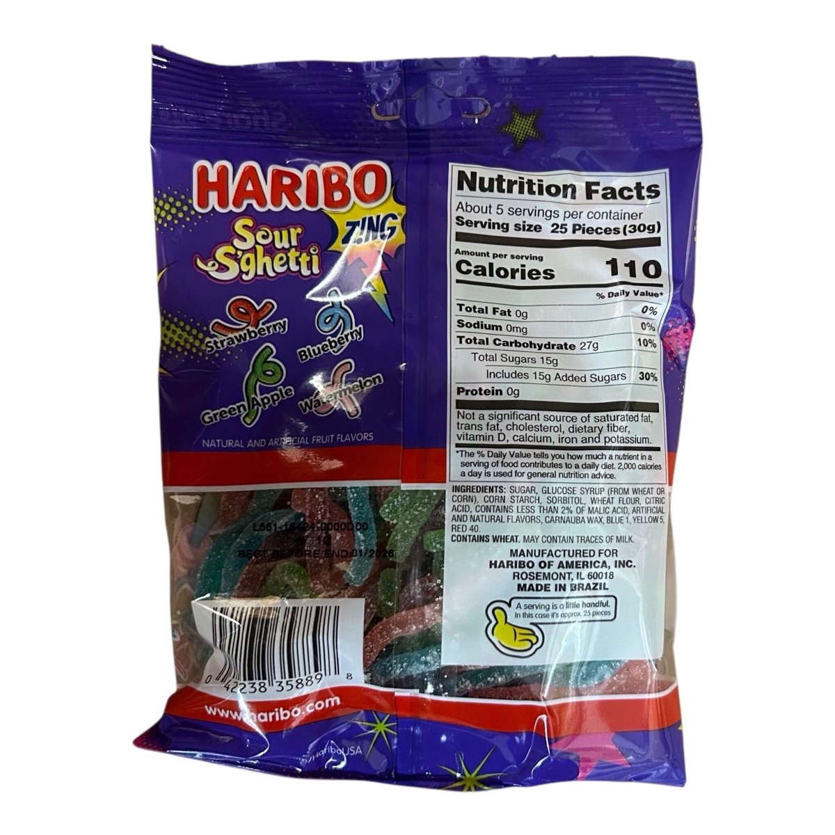Haribo Sour S’ghetti Share Bag (USA) 142g — Happy Candy UK LTD