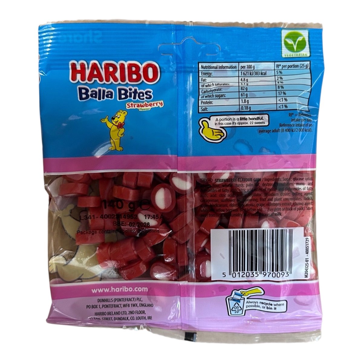 Haribo Strawberry Balla Bites Share Bag 140g — Happy Candy UK LTD