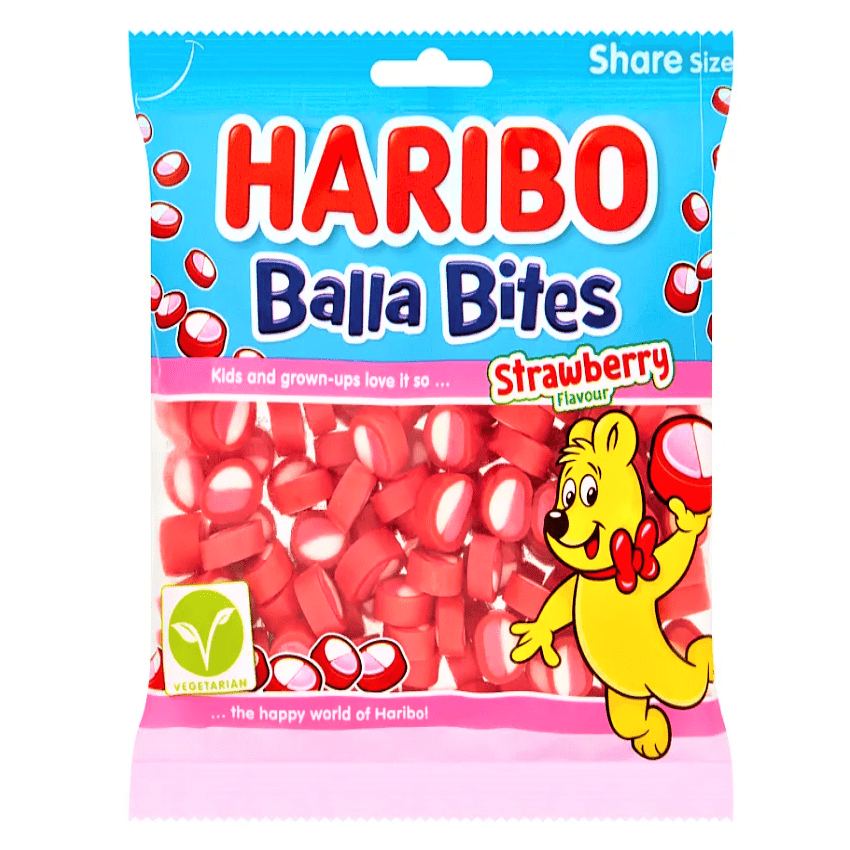 Haribo Strawberry Balla Bites Share Bag 140g — Happy Candy UK LTD
