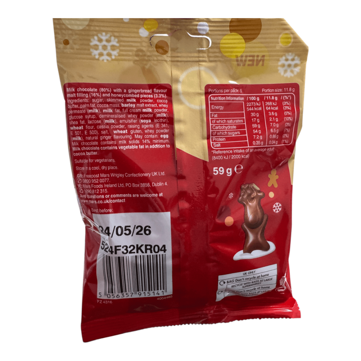 Maltesers Mini Reindeer Gingerbread Chocolate Christmas Treats Bag 59g ...