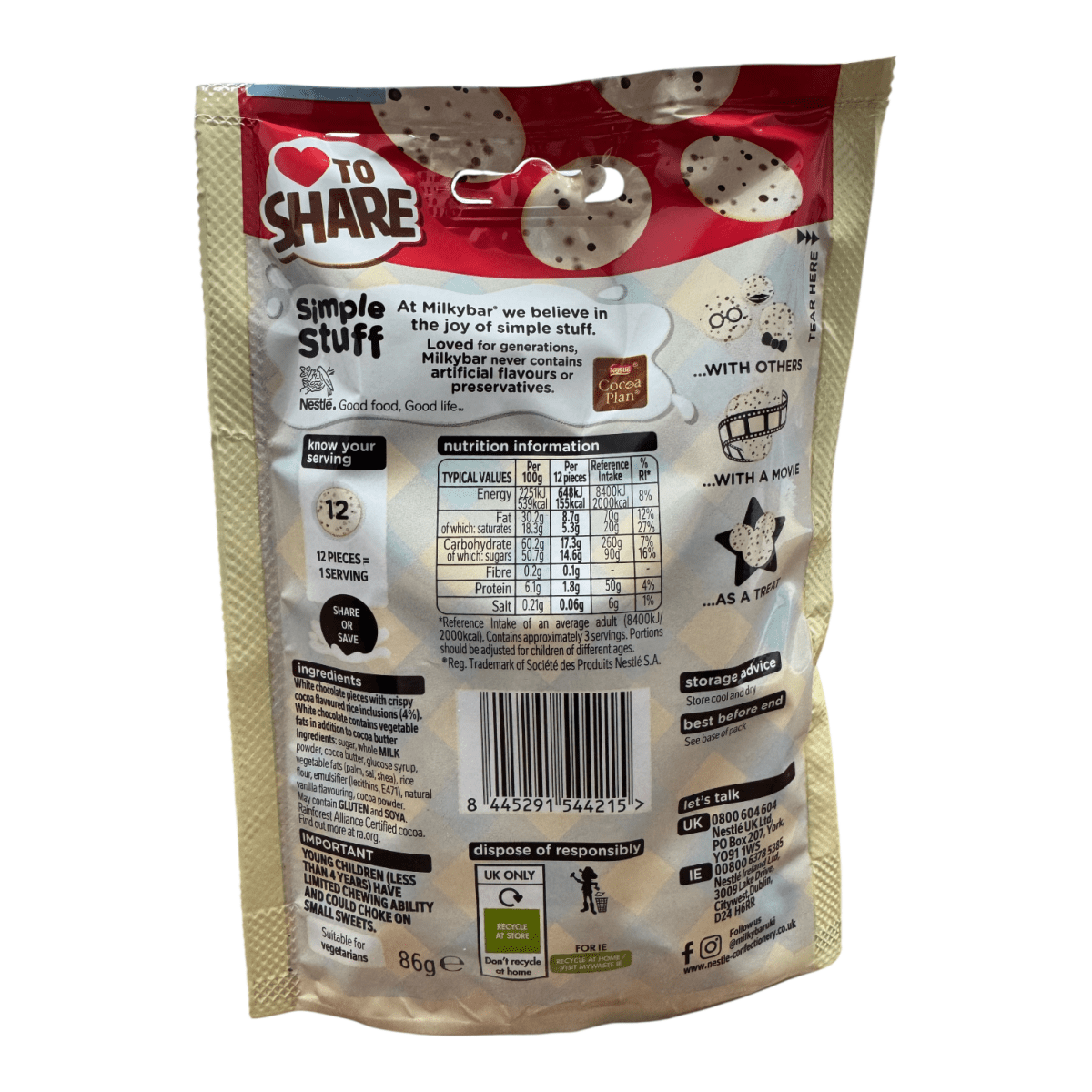 Milkybar Buttons Crispy Cookie White Chocolate Sharing Bag 86g — Happy ...