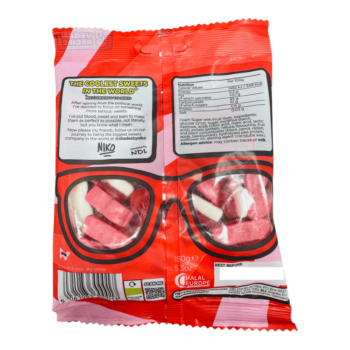 Shades by Niko Straight Up Strawberry Sweets Bag 150g — Happy Candy UK LTD