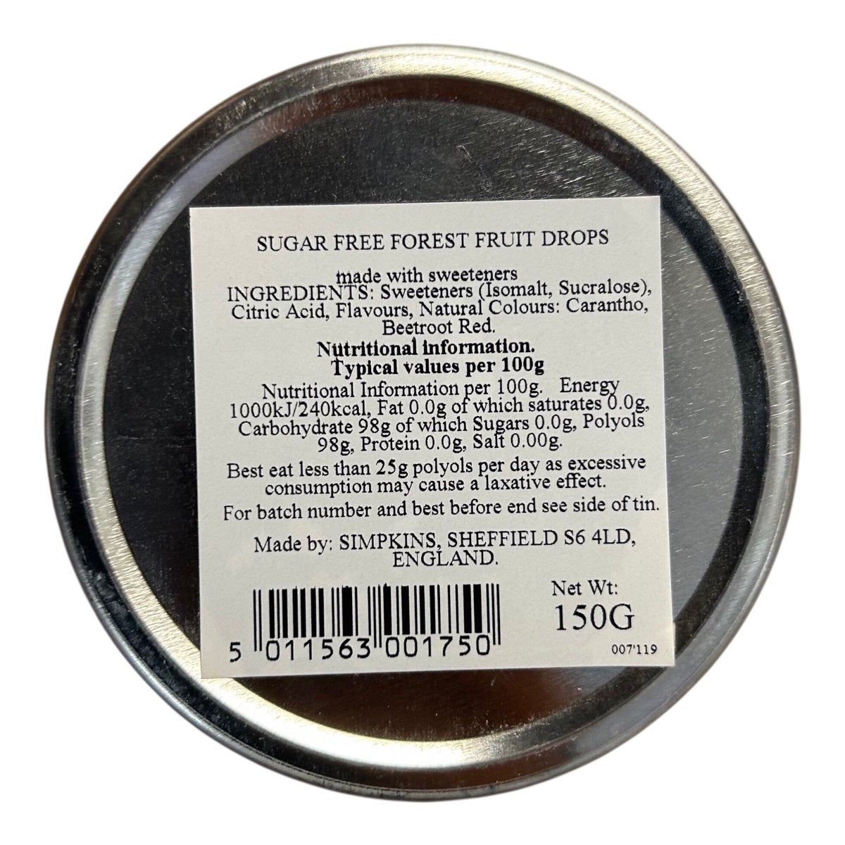 Simpkins Sugar Free Forest Fruit Drops Travel Tin 150g — Happy Candy UK LTD