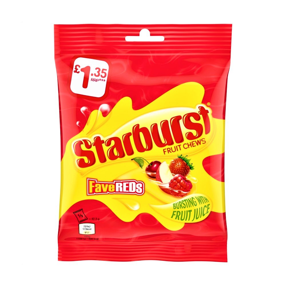 Starburst Fruit Chews Fave Reds Share Bag 141g - Happy Candy UK LTD