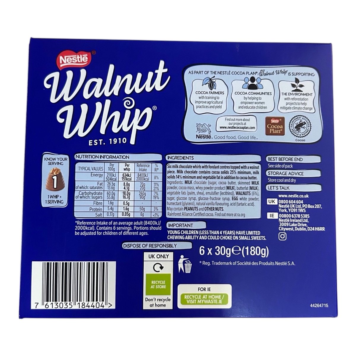 Walnut Whip Milk Chocolate 30g Multipack of 6 180g — Happy Candy UK LTD